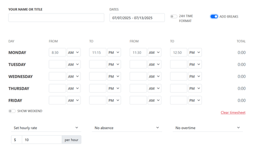 Office Team Timesheet Template - Free (Excel, Google Sheets, PDF & Word) | My Hours